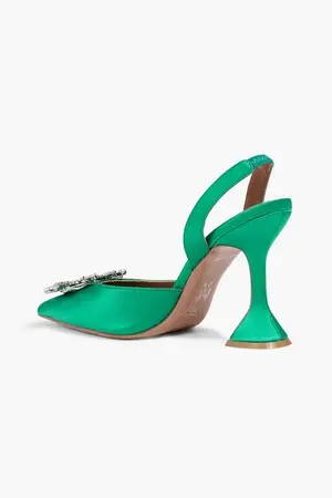 Amina Muaddi Begum Embellished Satin Slingback Pumps - Emerald