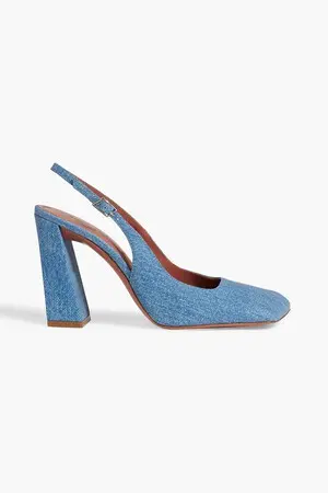 Amina Muaddi Charlotte Denim-effect Suede Slingback Pumps