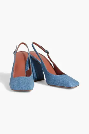 Amina Muaddi Charlotte Denim-effect Suede Slingback Pumps
