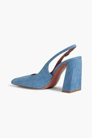 Amina Muaddi Charlotte Denim-effect Suede Slingback Pumps
