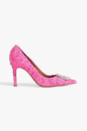 Amina Muaddi Camelia 90 Crystal-embellished Tweed Pumps - Pink