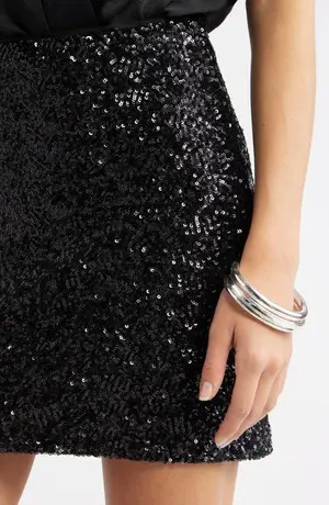 OPEN EDIT Sequin Miniskirt - Black