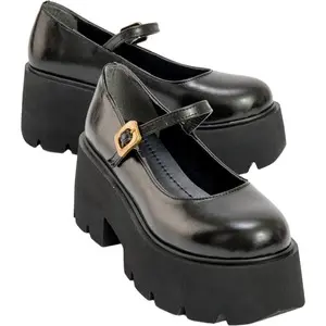 PROLOGUE SHOES Linley Platform Mary Jane Shoes - Black Faux Leather