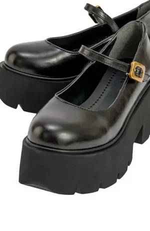 PROLOGUE SHOES Linley Platform Mary Jane Shoes - Black Faux Leather