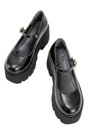 PROLOGUE SHOES Linley Platform Mary Jane Shoes - Black Faux Leather