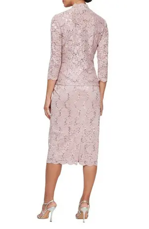 SL FASHIONS Lace Dress And Jacket Set - Blush
