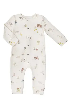 PEHR Print Long Sleeve Organic Cotton Romper Brown