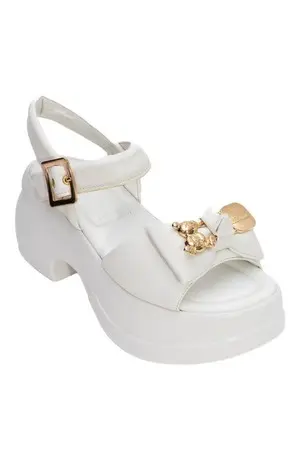 PROLOGUE SHOES Merida Buckle Platform Sandal - White Faux Leather