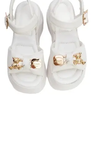PROLOGUE SHOES Merida Buckle Platform Sandal - White Faux Leather