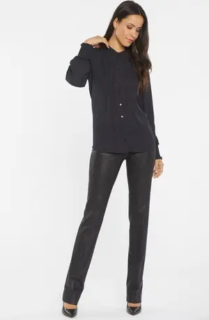 NYDJ Pleated Peasant Blouse - Black