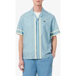 Lacoste Relaxed Fit Monogram Print Cotton Blend Camp Shirt
