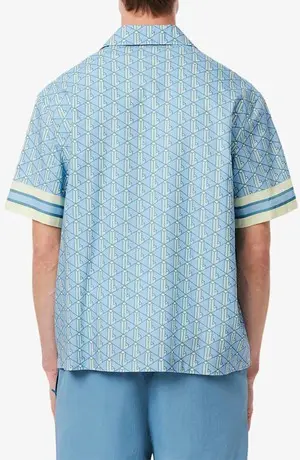 Lacoste Relaxed Fit Monogram Print Cotton Blend Camp Shirt