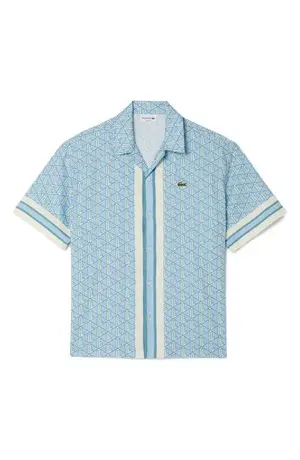 Lacoste Relaxed Fit Monogram Print Cotton Blend Camp Shirt