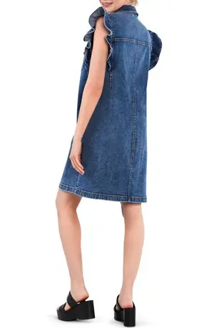 WASH LAB DENIM Ruffle Cap Sleeve Denim Dress