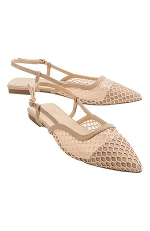 PROLOGUE SHOES Brace Flat Sandal Beige Faux Leather