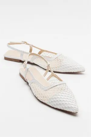 PROLOGUE SHOES Brace Flat Sandal White Faux Leather