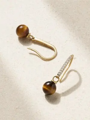 Mateo 14-karat Tiger's Eye And Diamond Drop Earrings