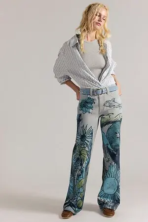 Free People We The Free Tinsley Printed Straight Leg Jeans - Seashore Combo