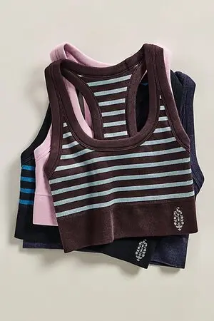 Free People Go To Striped Sports Bra - Chocolate Combo