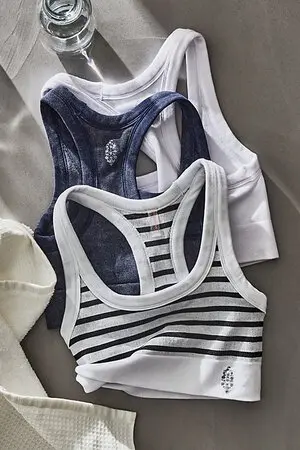 Free People Go To Striped Sports Bra - White Combo