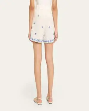 EMPORIO SIRENUSE Beatrice Astragal Embroidered Linen Shorts