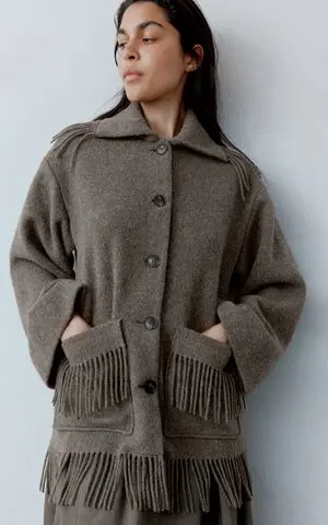 BY MALENE BIRGER Boloune Fringe Wool Coat