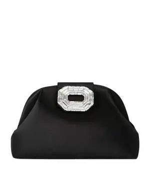 Amina Muaddi Satin Camelia Clutch