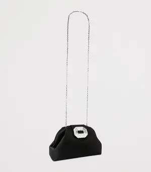 Amina Muaddi Satin Camelia Clutch