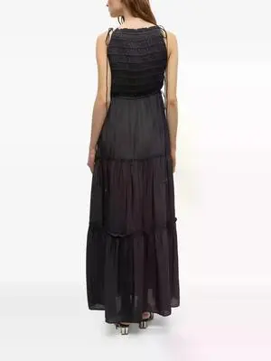GANNI Tie-strap Smocked Maxi Dress - Black