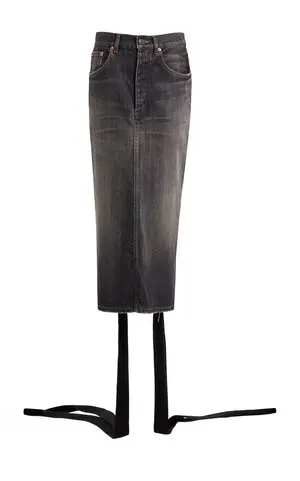 Balenciaga Lace-up Denim Midi Skirt - Grey
