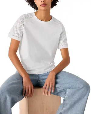 Whistles Broderie Sleeve Detail Tee - White