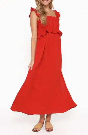 PETAL & PUP Frill Strap Maxi Dress - Red