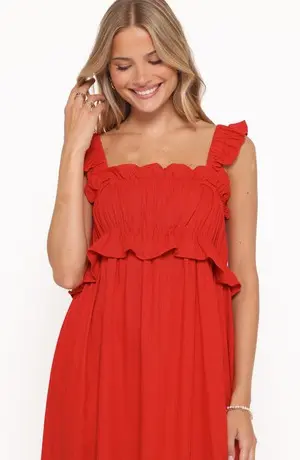 PETAL & PUP Frill Strap Maxi Dress - Red