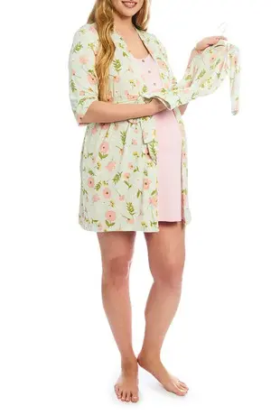 EVERLY GREY Carolyn During & After 4-piece Maternity/nursing Sleep Set For Mom & Baby - Carnation