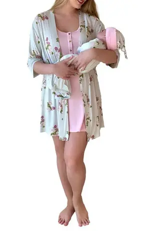 EVERLY GREY Carolyn During & After 4-piece Maternity/nursing Sleep Set For Mom & Baby Peony
