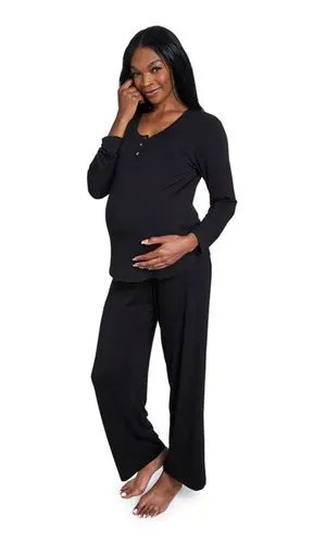 EVERLY GREY Laina During & After 2-piece Maternity/nursing Sleep Set - Black