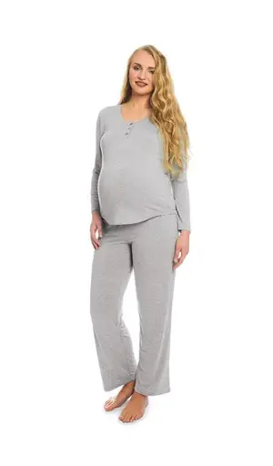 EVERLY GREY Laina During & After 2-piece Maternity/nursing Sleep Set - Heather Grey Solid