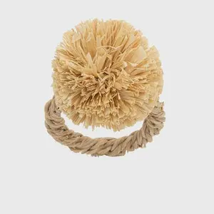 JOANNA BUCHANAN Straw Pompom Napkin Rings - Natural