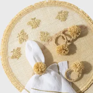 JOANNA BUCHANAN Straw Pompom Napkin Rings - Natural