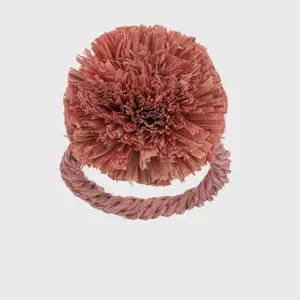 JOANNA BUCHANAN Straw Pompom Napkin Rings - Pink