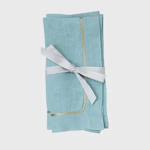 JOANNA BUCHANAN Gold Trim Linen Dinner Napkin - Blue