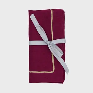 JOANNA BUCHANAN Gold Trim Linen Dinner Napkin - Burgundy