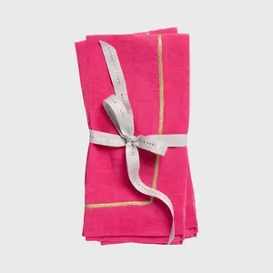 JOANNA BUCHANAN Gold Trim Linen Dinner Napkin - Pink