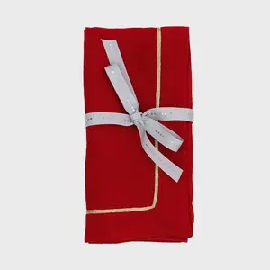 JOANNA BUCHANAN Gold Trim Linen Dinner Napkin - Red