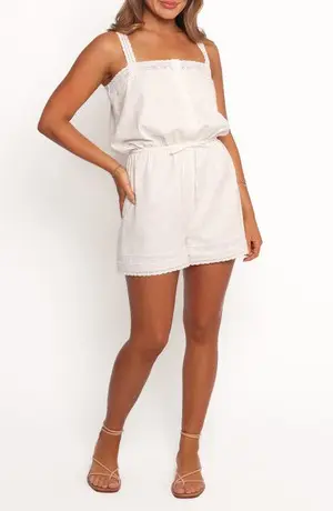 PETAL & PUP Joanina Lace Trim Romper - White