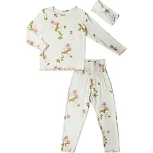 EVERLY GREY Charlie Fitted Long Sleeve 3-piece Pajamas - Peony