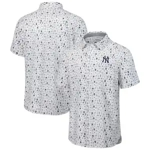 Tommy Bahama New York Yankees Nova Wave Riptide Rally Camp Button-up Short Sleeve Shirt - Gray