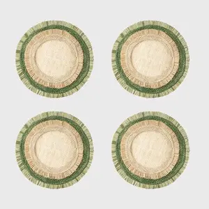JOANNA BUCHANAN Ruffle Edge Straw Coasters - Green