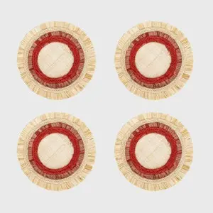 JOANNA BUCHANAN Ruffle Edge Straw Coasters - Red