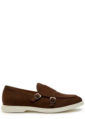 BOSS Suede Monk Loafers - Dark Brown